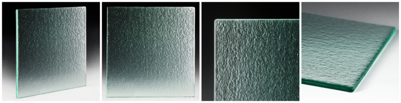 Sandstone textured glass flooring system is a hand crafted organic glass