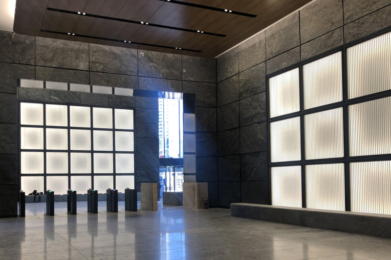 Architectural Textured Glass Walls made by Nathan Allan Glass Studios